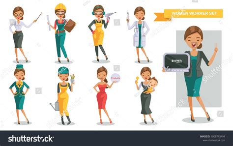 Woman Working Uniform Cartoon Character Set Stock Vector Royalty Free