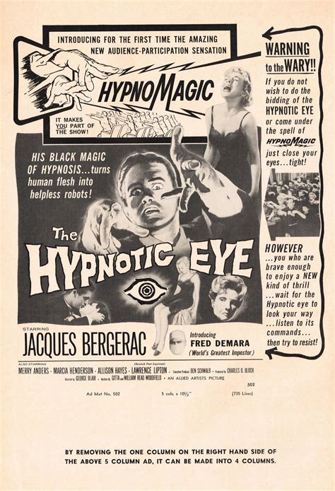 Movie Pressbook The Hypnotic Eye 1960 From Zombos Closet