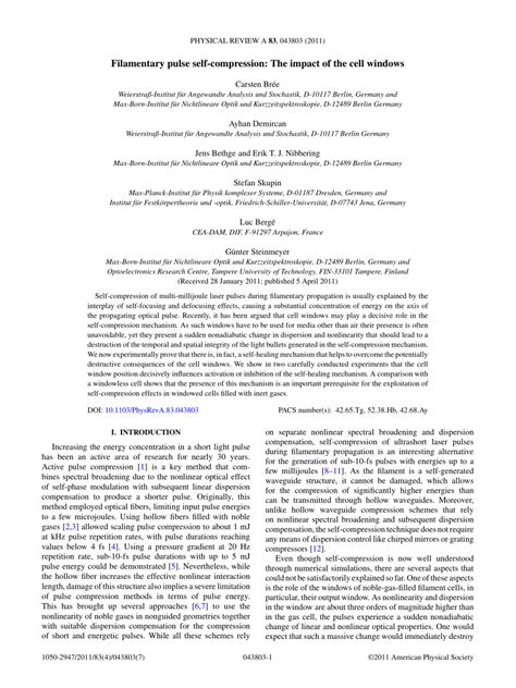Pdf Filamentary Pulse Self Compression The Impact Of The Cell Windows