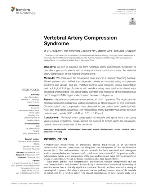 Pdf Vertebral Artery Compression Syndrome