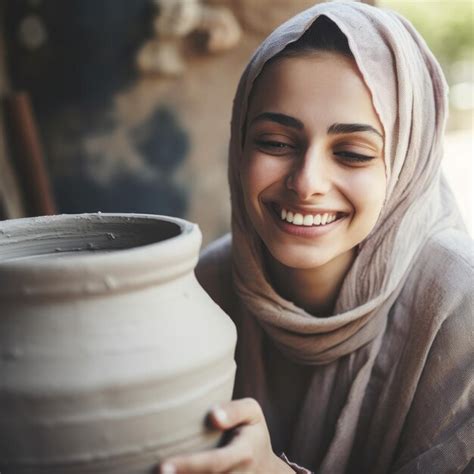 A Woman Holding A Clay Pot Premium Ai Generated Image