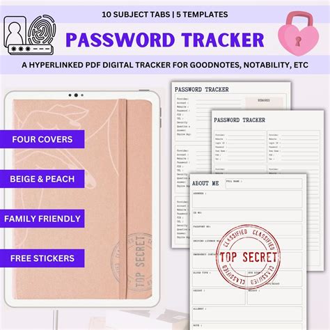 Digital Password Tracker Printable Fillable Password Book Password