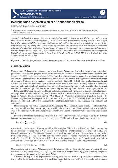 Pdf Matheuristics Based On Variable Neighborhood Search