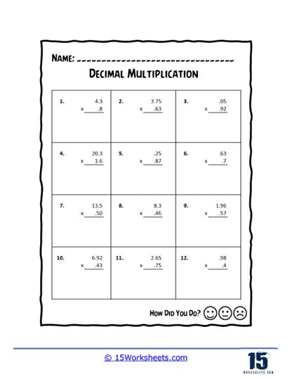 Vertical Decimal Multiplication Worksheet