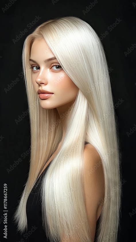 Portrait Beautiful Girl With Long Straight Blonde Hair In A Model