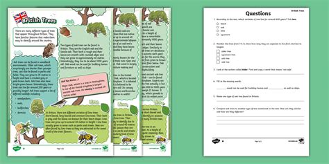 Uks2 British Trees Reading Comprehension Activity