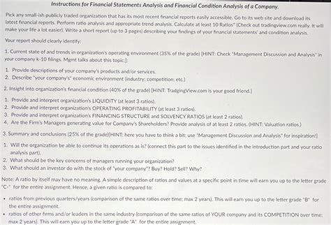 Solved Instructions For Financial Statements Analysis And