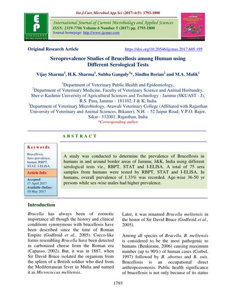 Pdf Seroprevalence Studies Of Brucellosis Among Human Using Different