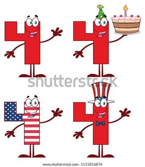 Red Number Four Cartoon Mascot Character Stock Vector Royalty Free