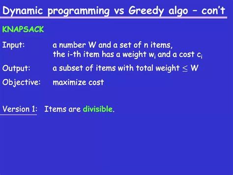 Ppt Dynamic Programming Vs Greedy Algorithms In Knapsack Problems Powerpoint Presentation Id