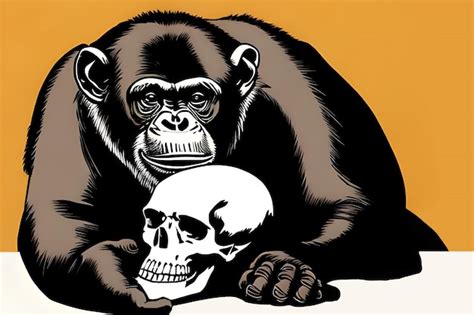Premium Photo Monkey Looking At Human Skull