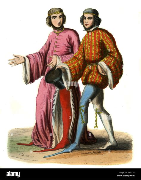Two English Courtiers Of Richard Ii 14th Century They Wear
