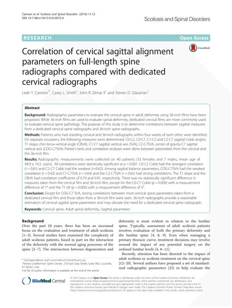 Pdf Correlation Of Cervical Sagittal Alignment Parameters On Full