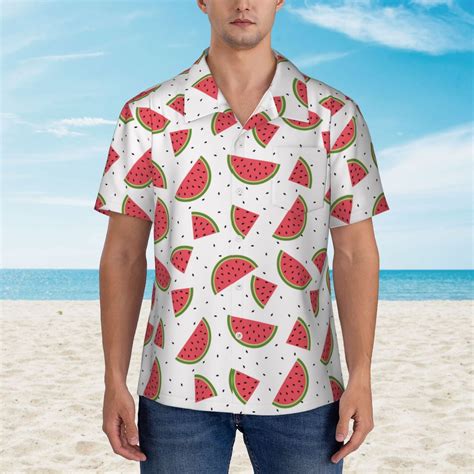 Wukai Hand Drawn Watermelon Mens Hawaiian Shirt Short Sleeve Casual