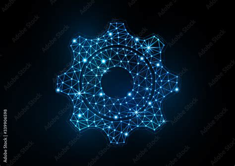 Glowing Gear Icon With Glare Effect On A Black Background With Backlight Grid Gear Icon Shiny