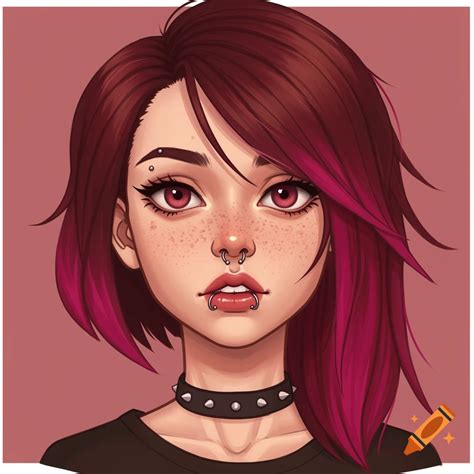 Anime Girl With Brown And Reddish Pink Hair Lip And Nose Piercings Short In Front Long In