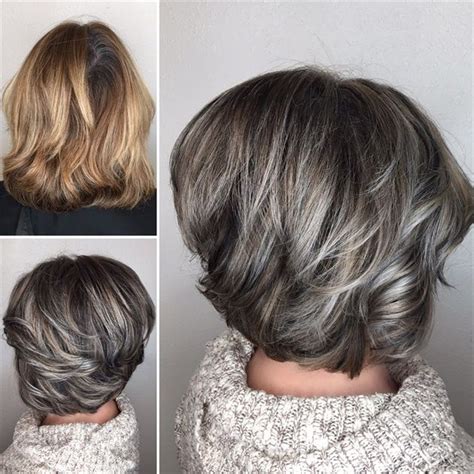 Makeover Gray Blending Asymmetrical Bob Gray Hair Highlights Blending Gray Hair Hair