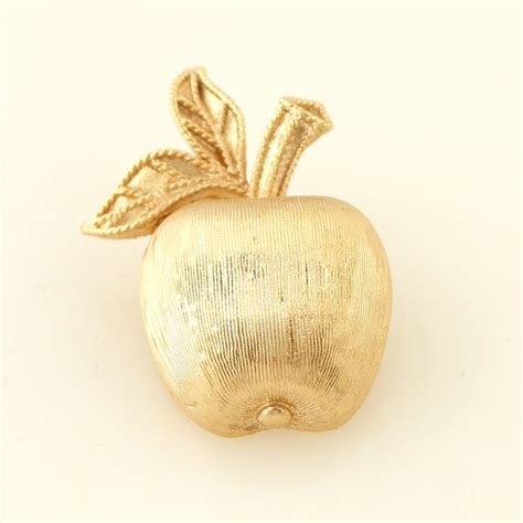 1970s Vintage Avon Brushed Gold Tiny Apple Fruit Smal Gem