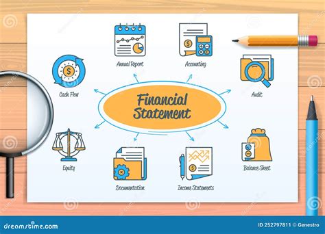 Financial Statement Icon In Flat Style Document With Lock Vector