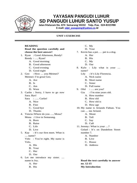 Unit 1 Exercise Pdf