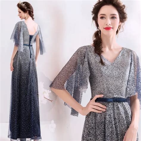 Sparkly Navy Blue Gradient Color Evening Dresses 2019 A Line Princess