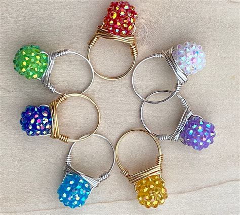 Bubble Gum Ring ~ 12 Mm Gumball Ring ~ Bubble Gum Acrylic Rhinestone Bead Ring ~ Wire Wrapped