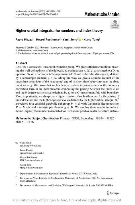 Higher Orbital Integrals Rho Numbers And Index Theory