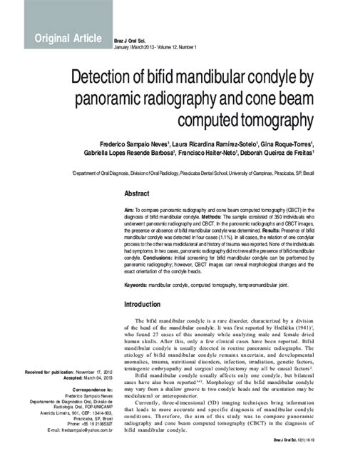 Pdf Detection Of Bifid Mandibular Condyle By Panoramic Radiography