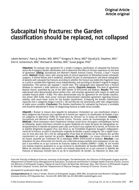 Pdf Subcapital Hip Fractures The Garden Classification Should Be