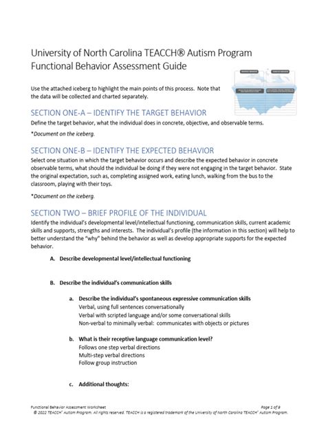 Teacch Functional Behavior Assessment Worksheet English 2022 9 2 Pdf