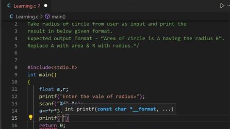 Area Of The Circle In C Language C Programing Input In C Language