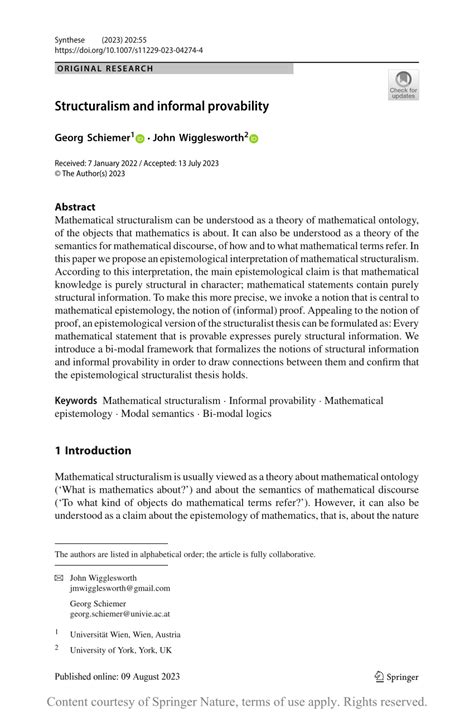 Pdf Structuralism And Informal Provability