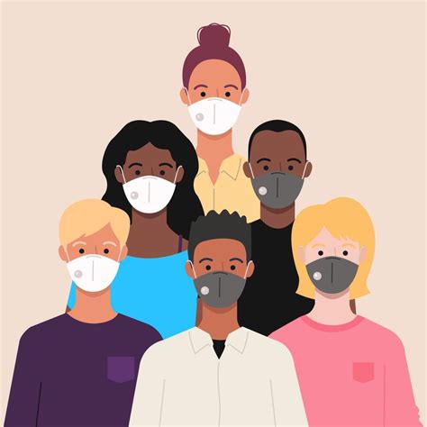Personas Con Mascarillas Médicas Protectoras Hombres Y Mujeres Que