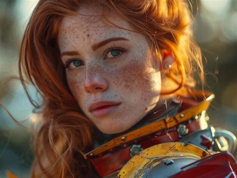 Thoughtful Redhead Woman With Freckles Premium Ai Generated Image