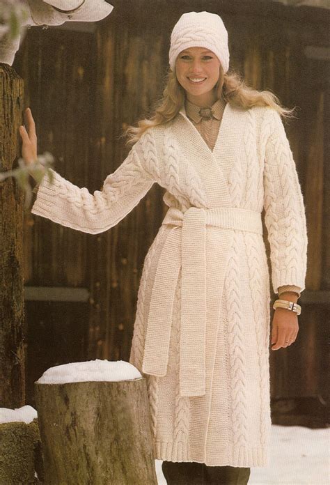 Pdf Knitting Pattern Womens Cable Coat And Hat Patons Capstan Yarn