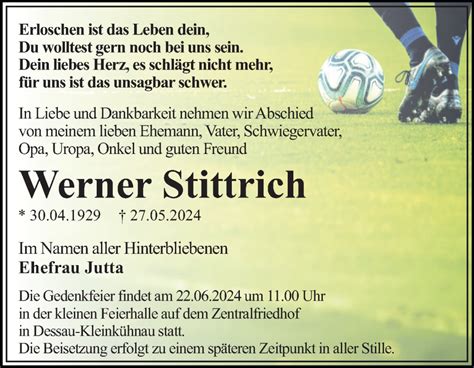 Traueranzeigen Von Werner Stittrich Abschied Nehmende