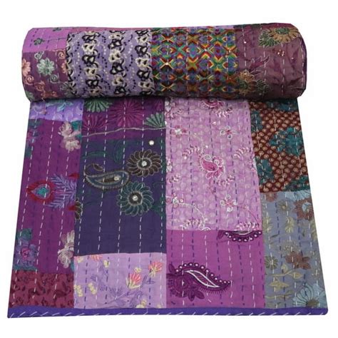 Indian Handmade Khambadiya Patchwork Kantha Quilt Queen Size Kantha