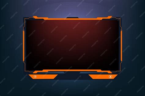 주황색 모양과 온라인 버튼이 있는 독창적인 디스플레이 프레임 테두리 장식 어두운 배경의 미래 지향적인 게임 화면 패널 디자인 온라인 게이머를 위한 라이브 스트리밍 프레임