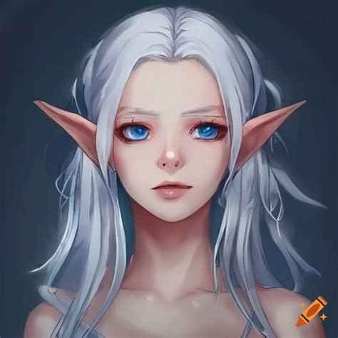 Anime Elf Girl With White Hair And Blue Eyes Gold Decoration On Craiyon