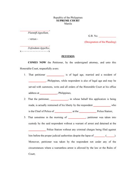 Sample Pleading Republic Of The Philippines Supreme Court Manila