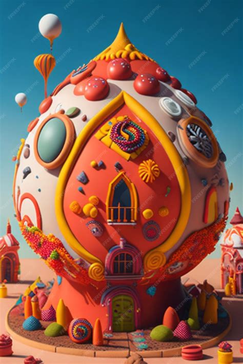 Premium Ai Image 3d Illustration Of Sphere Candy House With Lollipops