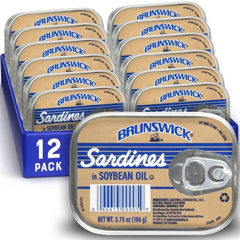 Brunswick Wild Caught Sardines In Soybean Kks1 Oil 3 75 Oz Can Pack