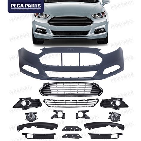 For 2013 2016 Ford Fusion Front Bumper Cover Grille Fog Lights Bezels