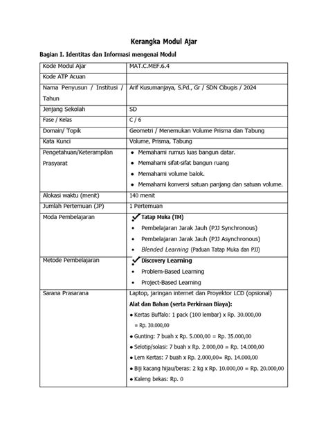 Modul Ajar Matematika Kelas 6 Fase C Arif Kusumanjaya Pdf