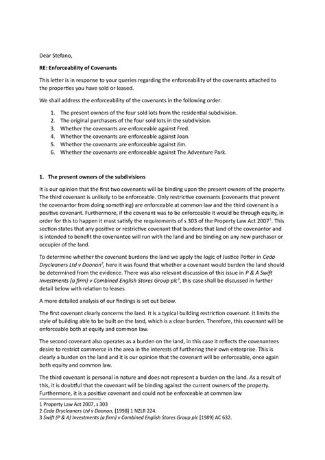 Real Property Assignment 1 Final Dear Stefano Re Enforceability Of