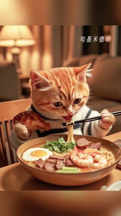 017 猫猫居然说一碗面不够吃，还要加个烤鸡腿！ Youtube