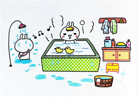 室外浴池怎么画（爱美术，爱生活，手帐中的简笔画——我们都爱家之浴室篇） 生活 布条百科