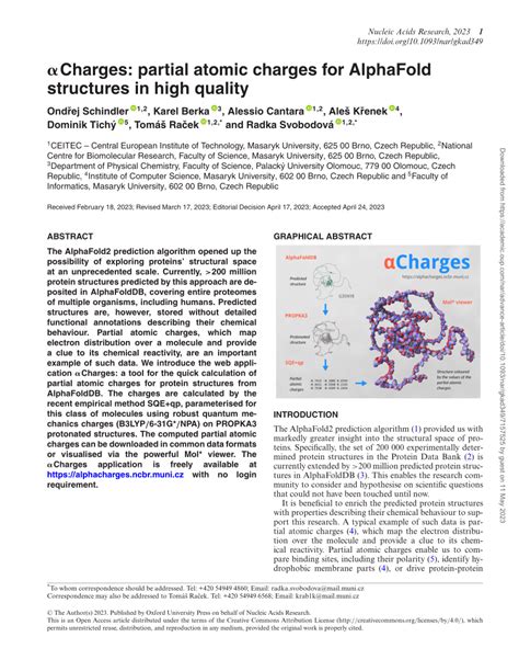 Pdf αcharges Partial Atomic Charges For Alphafold Structures In High