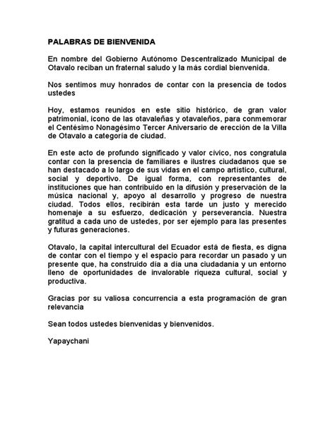 Palabras De Bienvenida Pdf