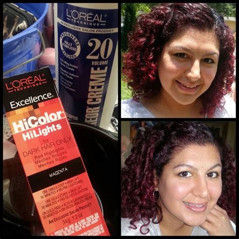 Loreal Hicolor Hilights In Magenta With 20 Developer On My Naturally Dark Curly Hair Dark
